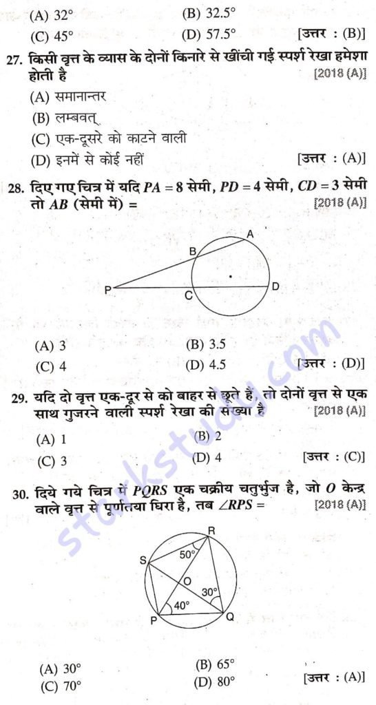 Class 10th Mathematics Important Objective Question in Hindi वृत्त ...